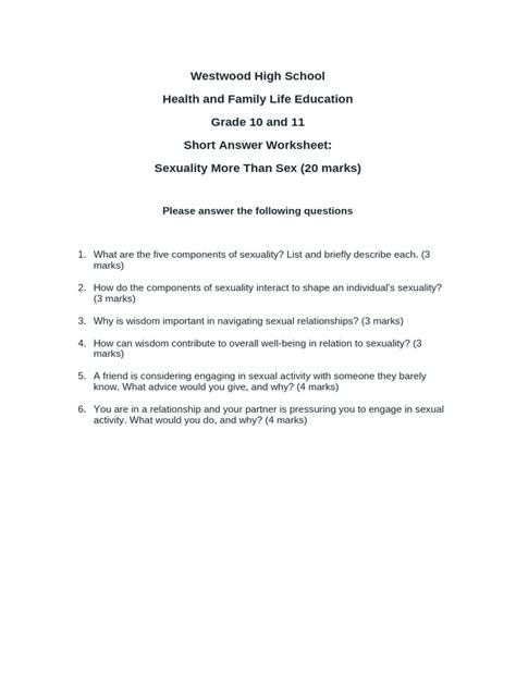 Sexuality More Than Sex Worksheet Pdf