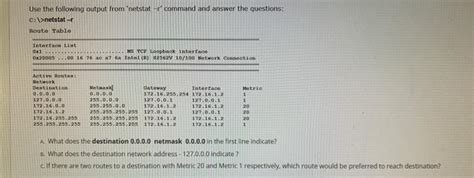 Solved Use The Following Output From Netstat R Command And