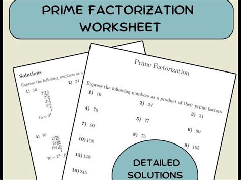 Prime Factorization Worksheet With Solutions Teaching Resources