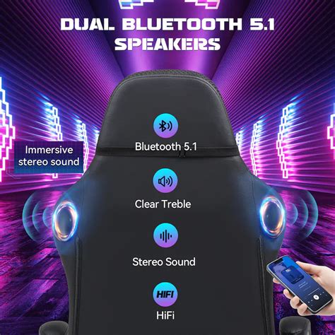 Gtplayer Rgb Gaming Chair With Speakers High Back Reclining Office Chairs Black Bby Sc Gtp800