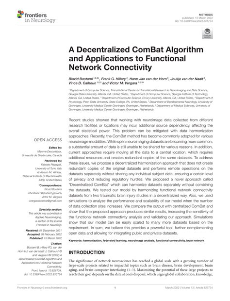 Pdf A Decentralized Combat Algorithm And Applications To Functional Network Connectivity