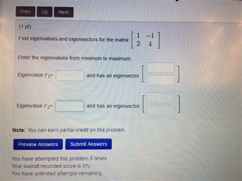 Solved Find Eigenvalues And Eigenvectors For The Matrix 1 2