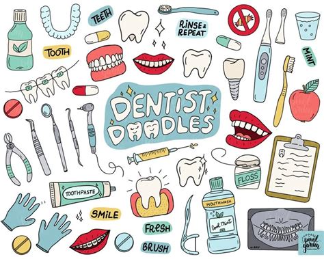 Hand Drawn Dentist Clip Art Doodle Teeth Smile Dental Planner