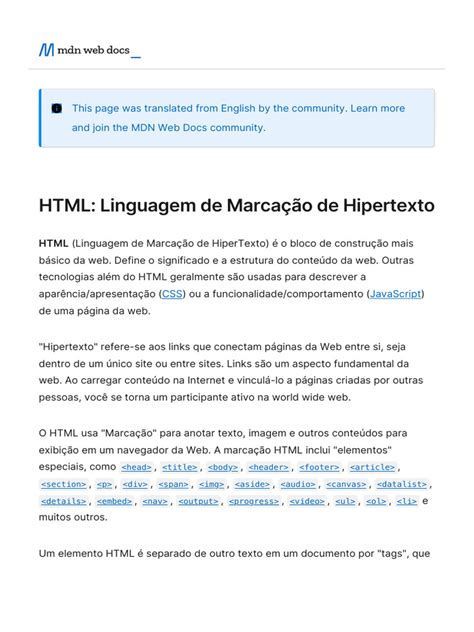 html linguagem de marcação de hipertexto mdn pdf html rede
