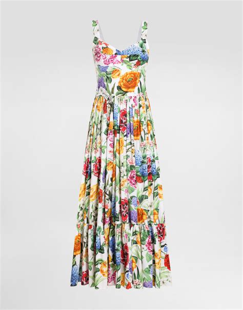 여성용 인쇄 플로럴 프린트 롱 코르셋 드레스 Dolceandgabbana®