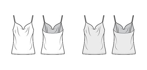 빈티지에서 영감을 받은 카울 네크라인 릴렉스 핏 튜닉 길이 플랫 아웃웨어 탱크가 돋보이는 캐미솔 테크니컬 패션 일러스트 0명에