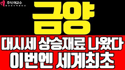 금양 세계최초타이틀 ※대시세 전고점 돌파갑니다 윤교수 금양 금양목표가 금양상한가 Youtube
