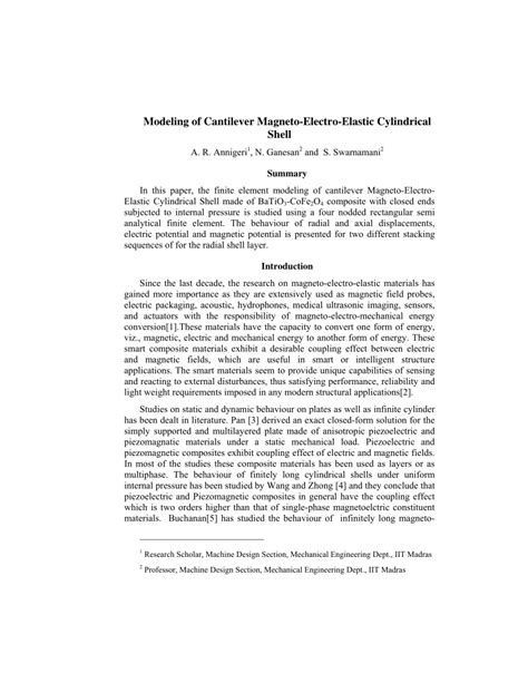 Pdf Modeling Of Cantilever Magneto Electro Elastic Cylindrical Shell