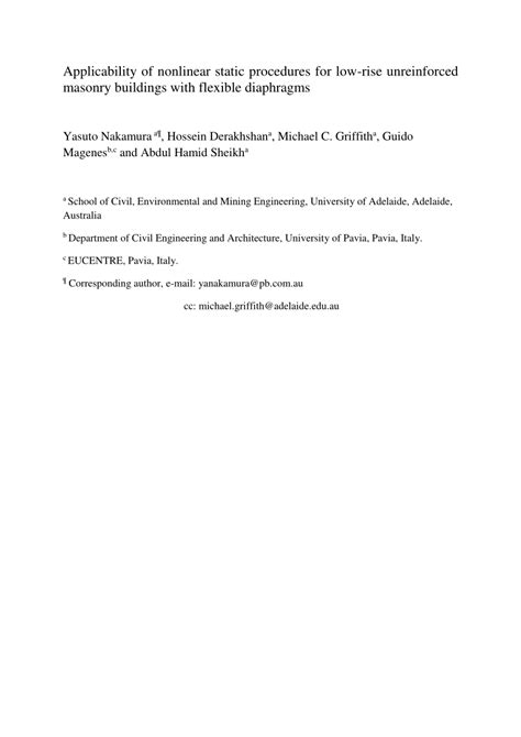 Pdf Applicability Of Nonlinear Static Procedures For Low Rise Unreinforced Masonry Buildings