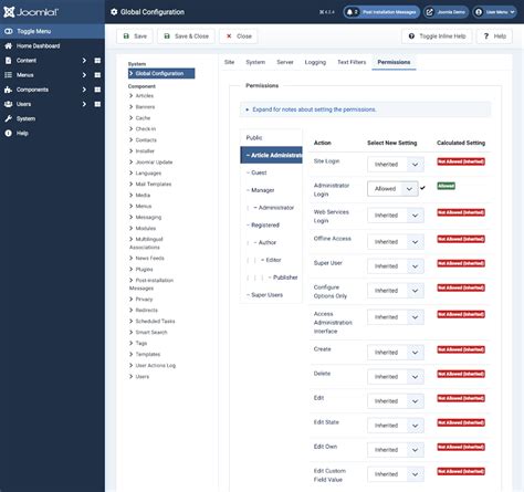 j4 x access control joomla documentation