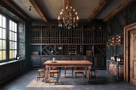 Elegant Rustic Wine Cellar Interior Wooden Table Vintage Decor