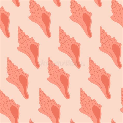 Seamless Pattern With Hand Drawn Pink Seashell On Pink Background