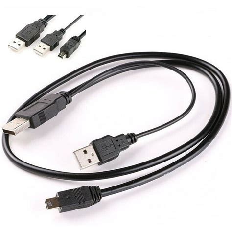 Dual Usb Type A To Usb Mini Pin Type B Male Y Power Data Cable For External Harddisk