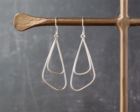Geometric Silver Wire Earrings Sterling Silver Drop Earrings Etsy Uk