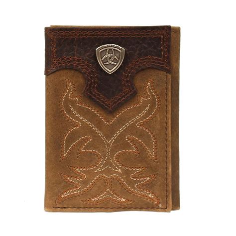 Mens Ariat Shield Tri Fold Medium Brown Wallet Gebos