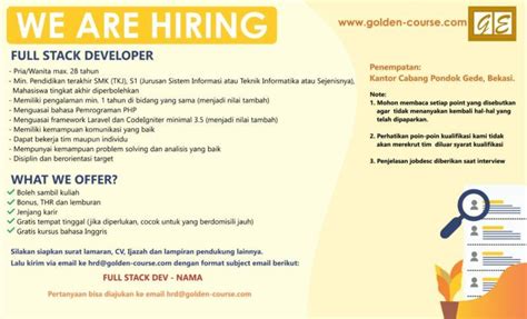 Lowongan Kerja Full Stack Developer Di Golden English JakartaKerja