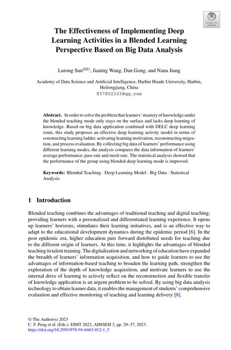 pdf the effectiveness of implementing deep learning activities in a