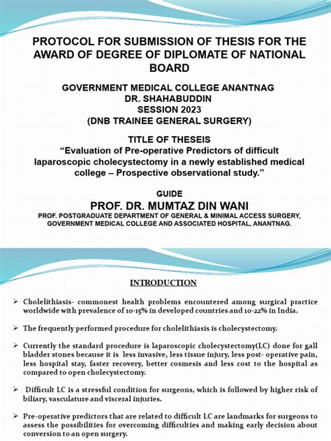 Dr Shahabuddin Synopsis Protocol Final Ppt New Pdf Surgery Gallbladder