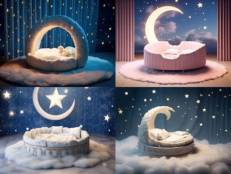 بک گراند تخت خواب نوزاد طرح ماه کد محصول 148771