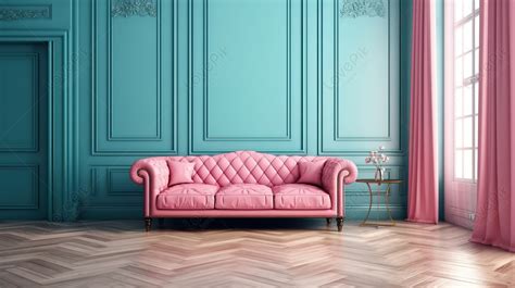 놀라운 3d 렌더링 분홍색 소파 청록색 벽 몰딩 및 헤링본 쪽모이 세공 마루 바닥을 갖춘 시대를 초월한 인테리어 터키 옥 배경 테리 배경 소파 벽 배경 이미지