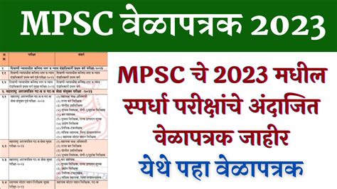 Mpsc Time Table 2023 Mpsc चे 2023 मधील स्पर्धा परीक्षांचे अंदाजित वेळापत्रक जाहीर येथे पहा