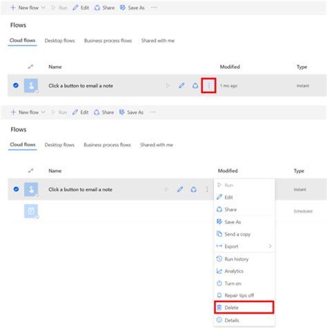 deleting applications and flows hosted in the default environment