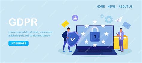 개인 데이터 보호를 위한 일반 개인 정보 보호 규정 Gdpr 및 개인 정보 정책 개인 정보 관리 및 보안 비즈니스 데이터 및 법적 정보를 보호하는 사람들 프리미엄 벡터