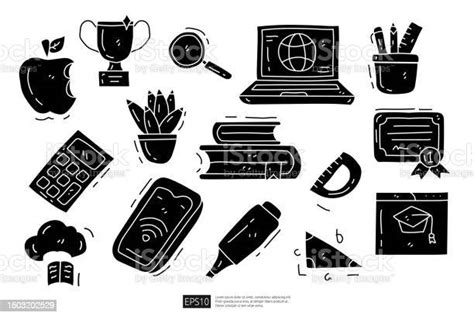 온라인 교육 솔로드 낙서 아이콘 세트입니다 원격 교육 비디오 수업 온라인 과정 E러닝 오디오 과정 교육 웹사이트 벡터 그림 개념에 대한 스톡 벡터 아트 및 기타 이미지