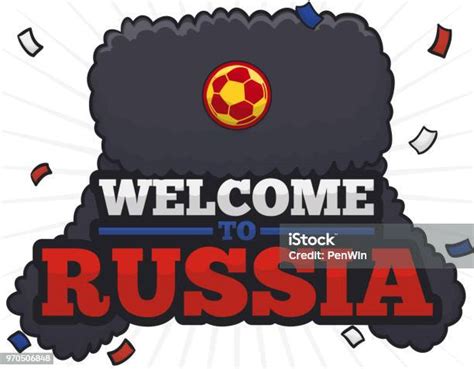 방한 모와 색종이 러시아 환영 메시지 경기 참가자에 대한 스톡 벡터 아트 및 기타 이미지 경기 참가자 경기 스포츠 경쟁 Istock
