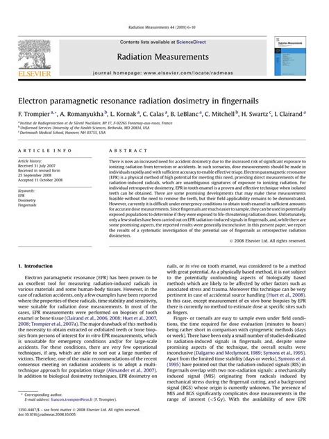 Pdf Electron Paramagnetic Resonance Radiation Dosimetry In