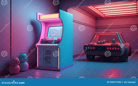 Vintage Arcade Machine In The 80s Style 3d Rendering Stock