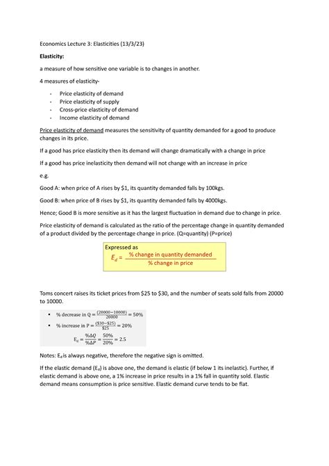 Economics Lecture 3 4 Measures Of Elasticity Price Elasticity Of Demand Price Elasticity Of