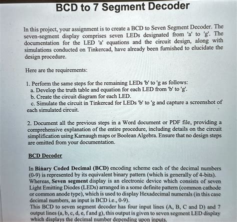 bcd to 7 segment decoder in this project your assignment is to create a