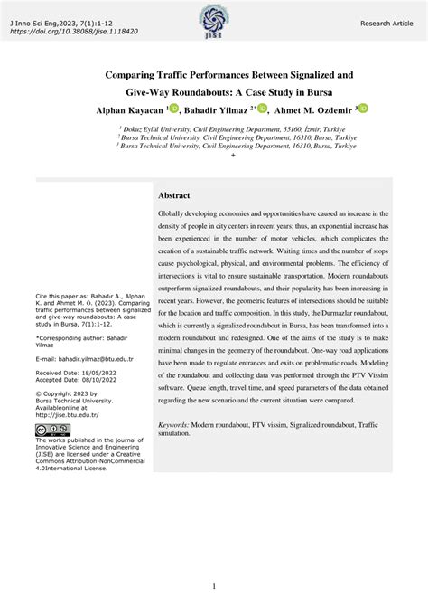 pdf comparing traffic performances between signalized and give way