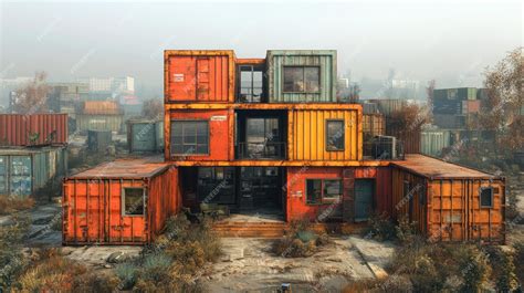 Colorful Shipping Container Structure In An Industrial Landscape Premium Ai Generated Image