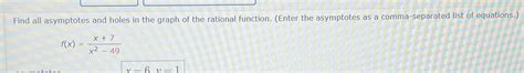 Solved Find All Asymptotes And Holes In The Graph Of The