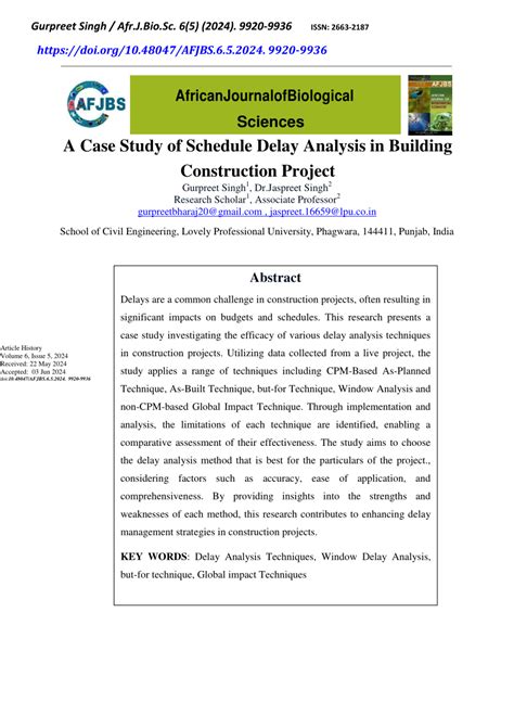 Pdf A Case Study Of Schedule Delay Analysis In Building Construction