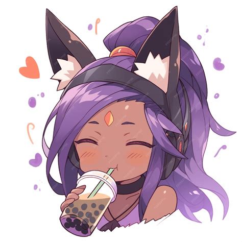 Premium Photo Anime Girl With Purple Hair And Cat Ears Drinking