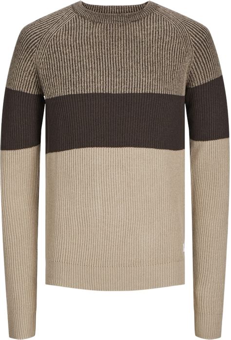 Nagy Méretű Pulóver Jack And Jones Pannel Knitted Sweater Brown
