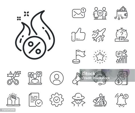 Loan Percent Line Icon Hot Discount Sign Salaryman Gender Equality And