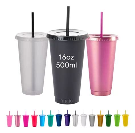 50 Vasos Reusables Con Tapa Y Popote De 16oz Vasos Fiesta Envío Gratis