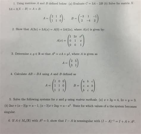 Solved I Using Matrices A And B Defined Below A Evaluate