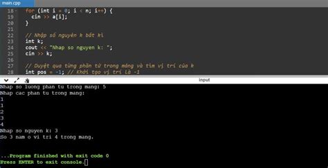 C Viết Chương Trình Nhập Vào Mảng Một Chiều Gồm N Phần Tử Và Số Nguyên K Bất Kì Xác định Vị
