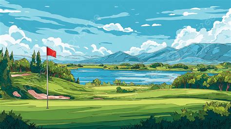 골프 필드 평면 컬러 벡터 일러스트 레이 션 경치 하늘 색깔 배경 일러스트 및 사진 무료 다운로드 Pngtree