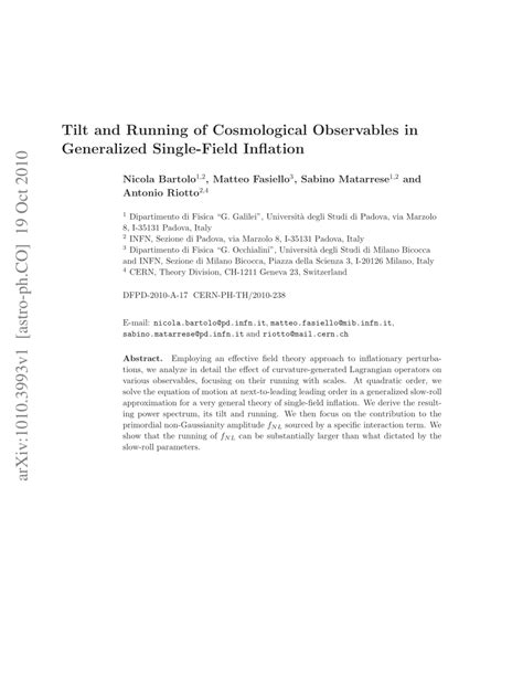 Pdf Tilt And Running Of Cosmological Observables In Generalized Single Field Inflation