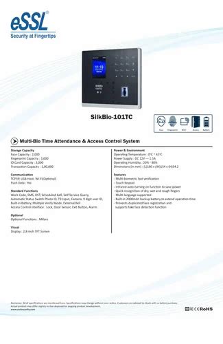 Essl Face Reader Silkbio 101tc Attendance Machine For Finger Print Card Based Optional At