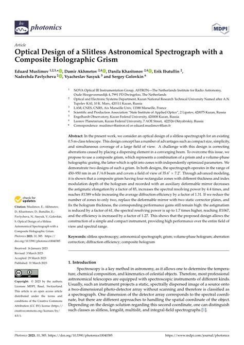 Pdf Optical Design Of A Slitless Astronomical Spectrograph With A