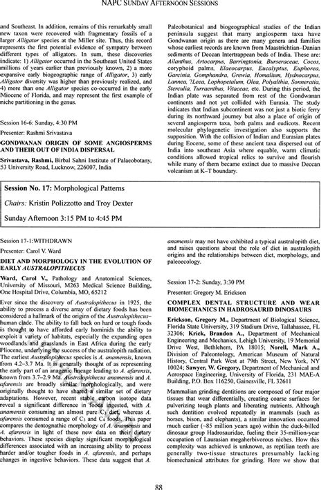 Diet And Morphology In The Evolution Of Early Australopithecus The Paleontological Society