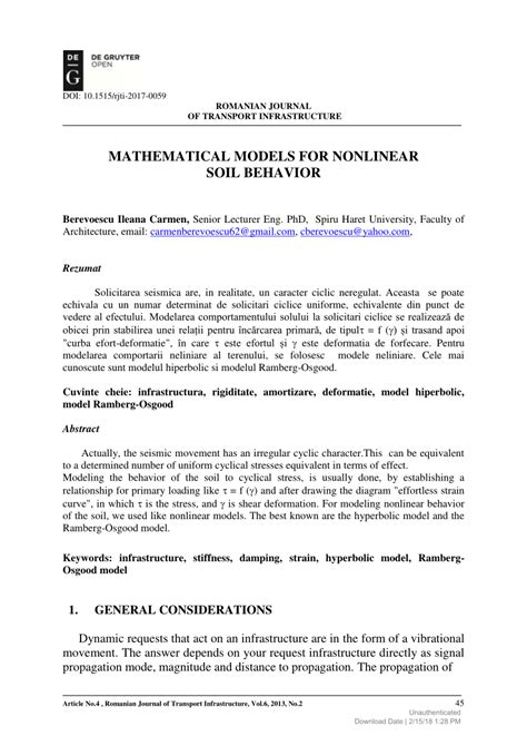 PDF Mathematical Models For Nonlinear Soil Behavior