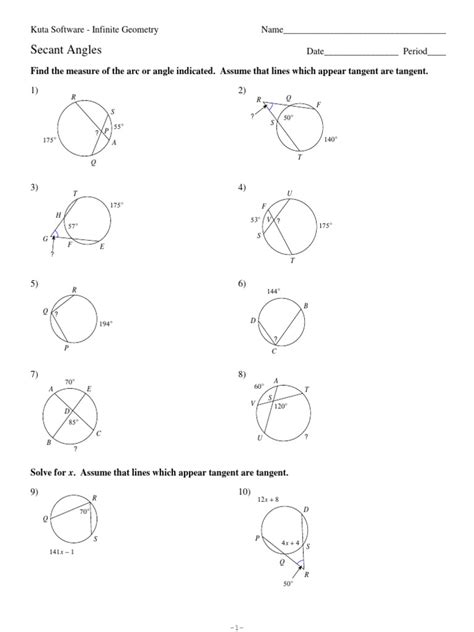 11 Secant Angles Organized Pdf Tangent Angle